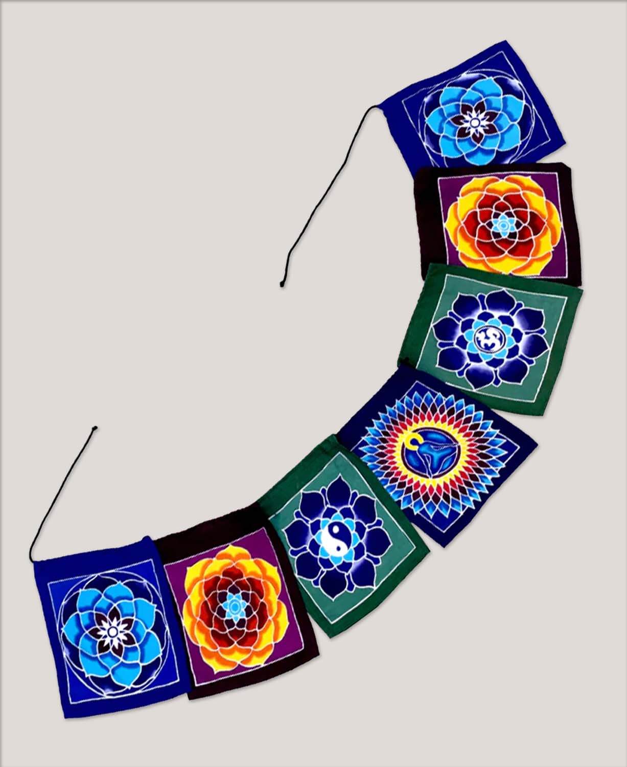 Lotus Prayer Flags | Batik Spiritual Decor | Soul Flower