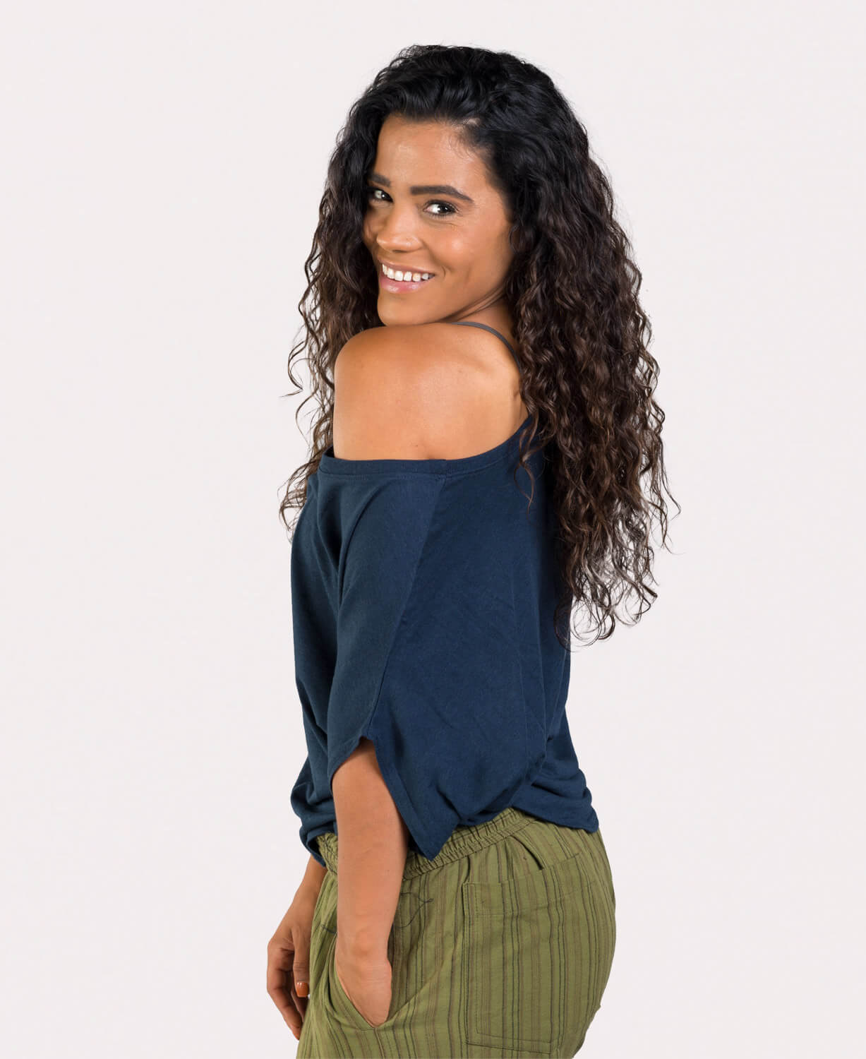 Navy Slouch Top | Off the Shoulder Top | Soul Flower